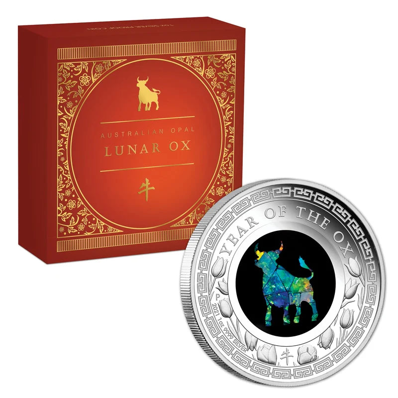 2021 Australian Opal Lunar Series Year of the Ox 1oz Silver Proof Coin ...