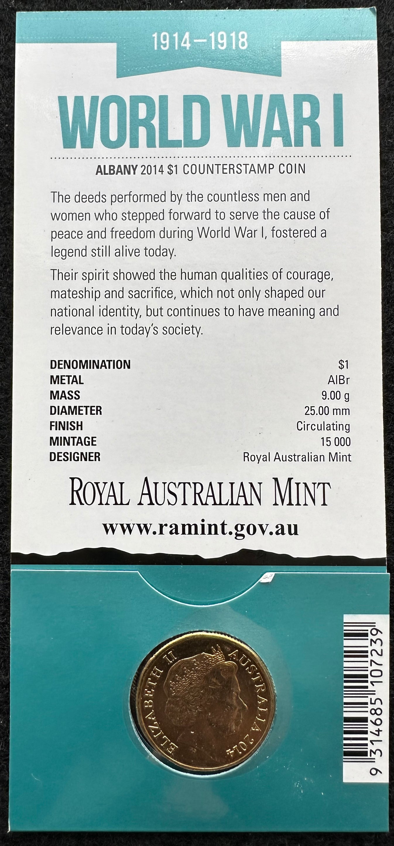 2014 $1 World War 1 Albany counterstamp – Pocket Treasures Coins and ...